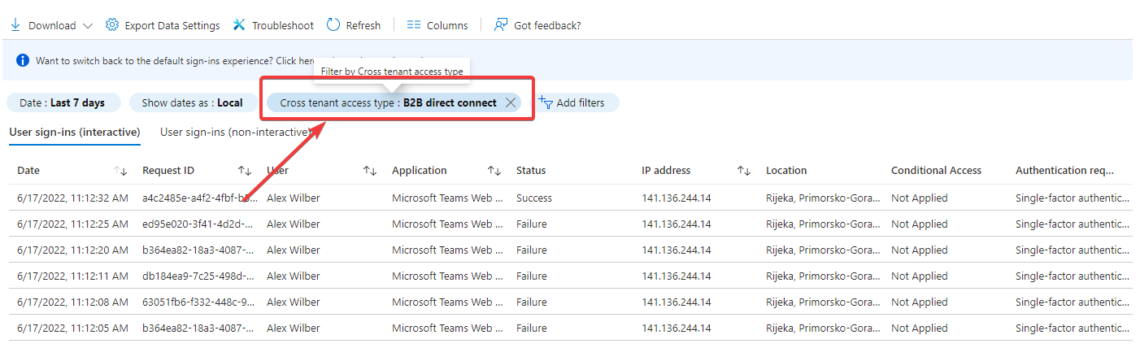 Cross tenant access type: B2B direct connect sign in logs - LemonBits
